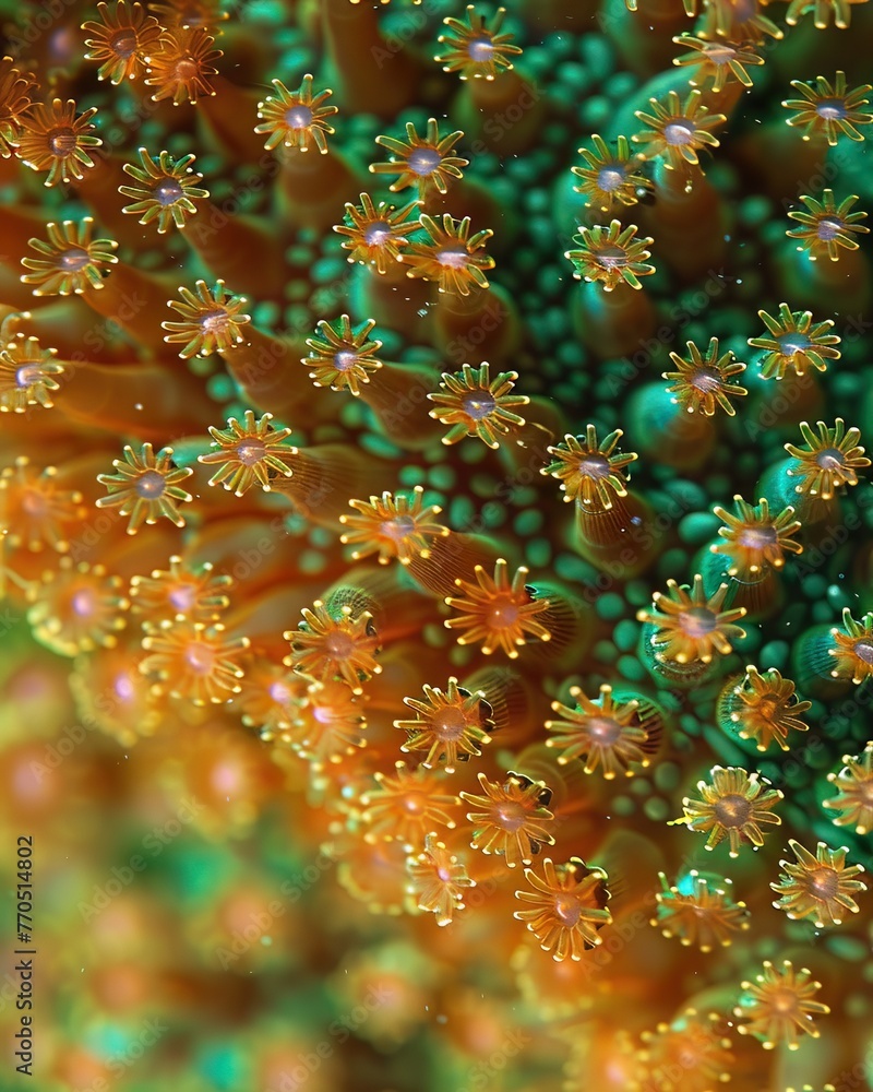 Macro image of a corals surface, revealing the tiny polyps and color ...