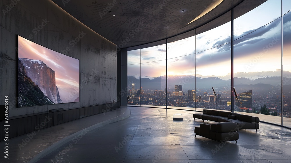 An immersive TV wall design with curved screens seamlessly integrated ...