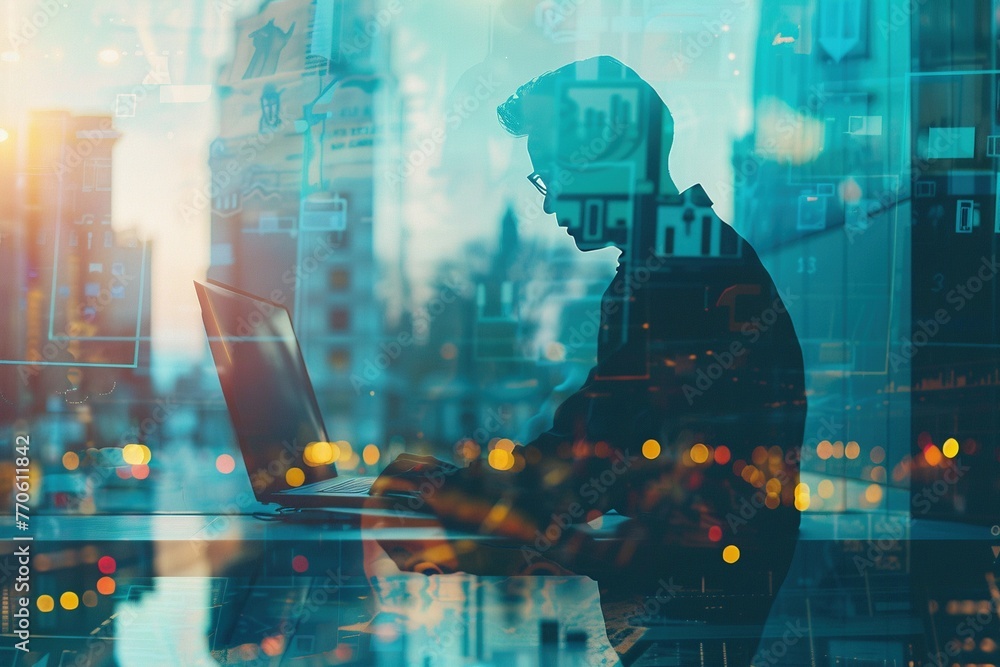 Data Labyrinth: A business person immersed in work becomes one with the ...