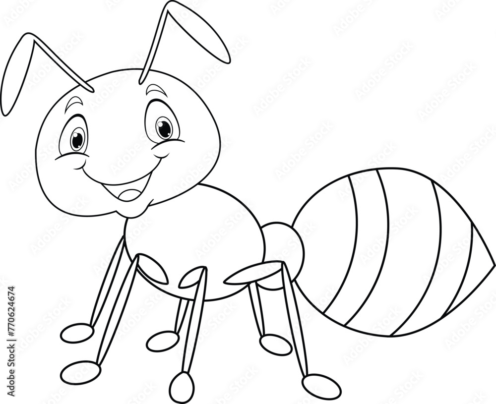 Cute ant cartoon coloring page illustration, for kids coloring book ...