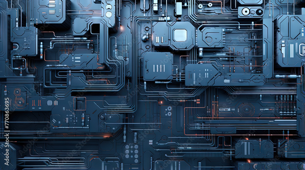 Background with metallic panels texture, wires and circuit. Spaceship ...