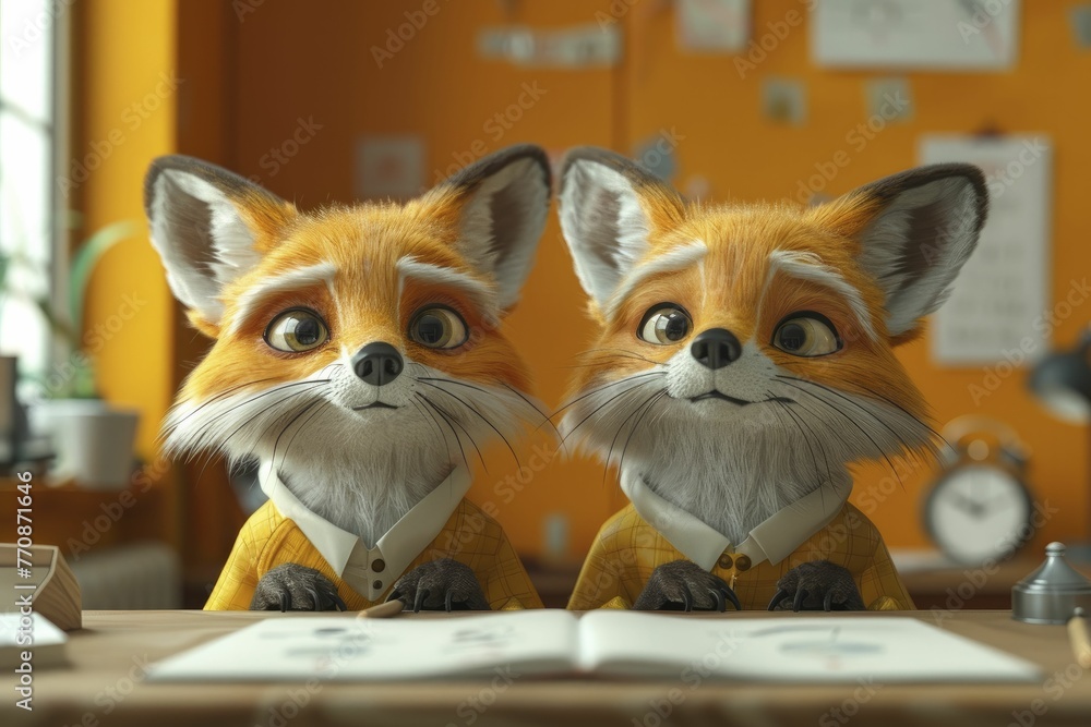 Foxes as strategists, planning projects with cunning and skill, in a 3D ...