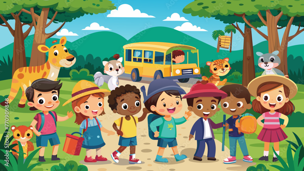 children at the zoo school children on a trip to Stock Vector | Adobe Stock