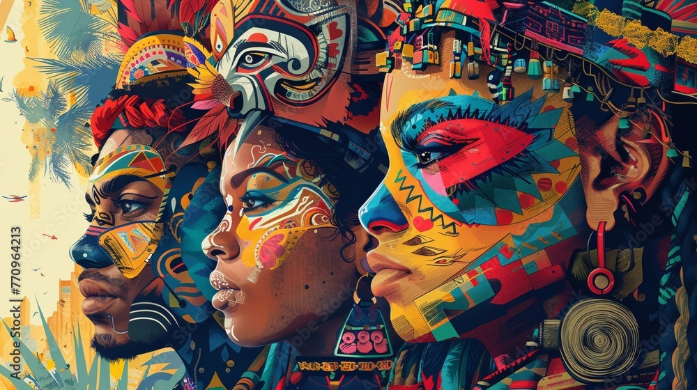 Capture the essence of cultural fusion in a dynamic side view design ...