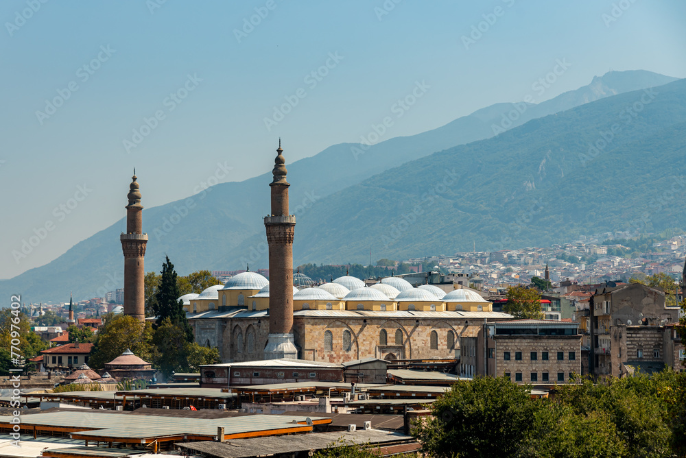 Bursa ,Turkey September 17 2022 : Bursa Grand Mosque or Ulu Cami is the ...