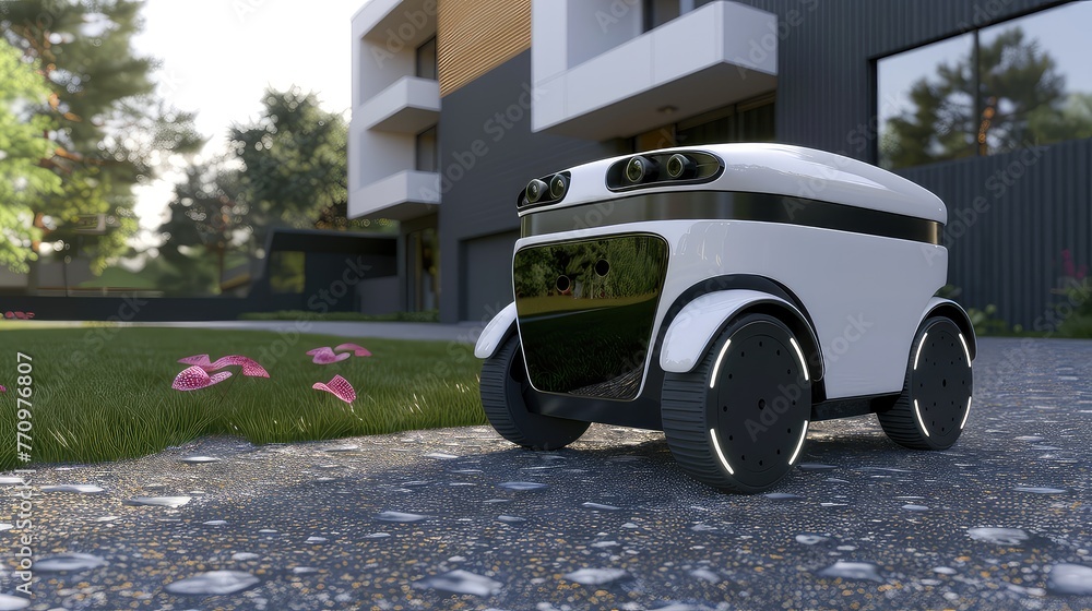 Mobile robot delivering orders. The mobile robot, a symbol of ...
