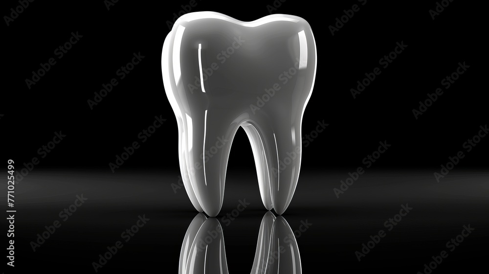 Against a black background, a tooth serves as a template design element ...