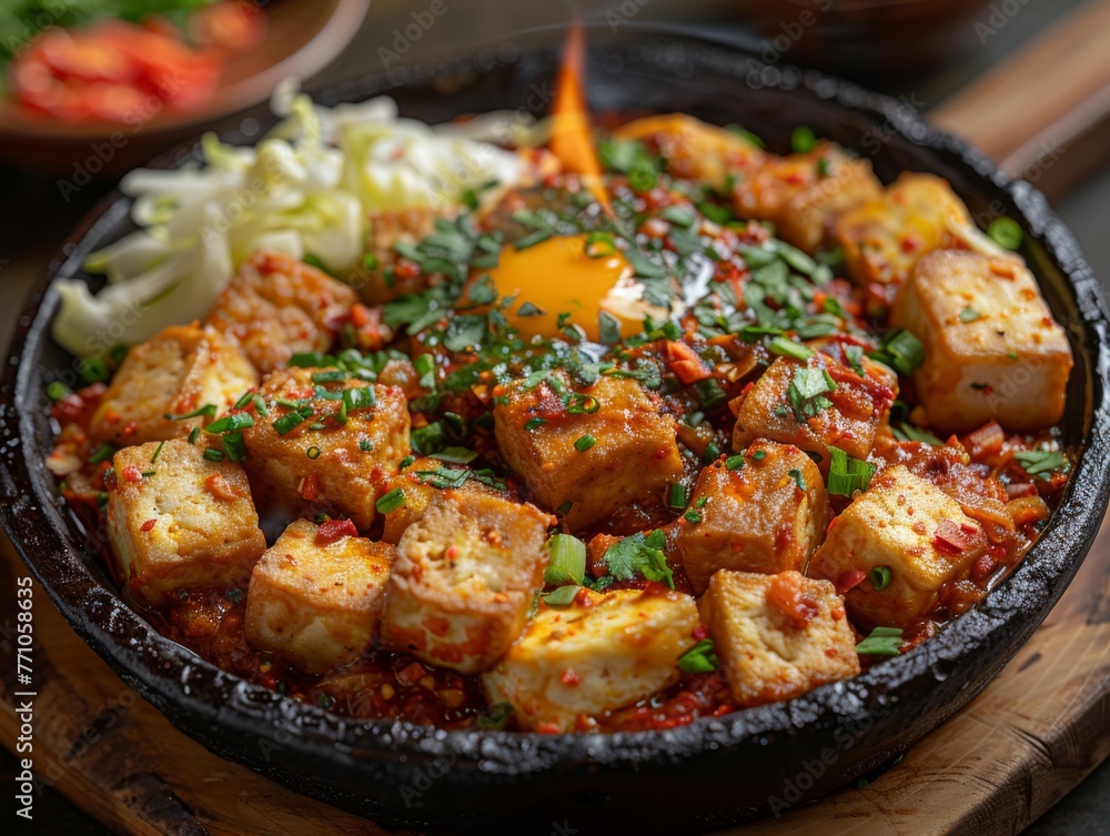 Sambal cobek, burning on the stove, top view, food photography, highly ...