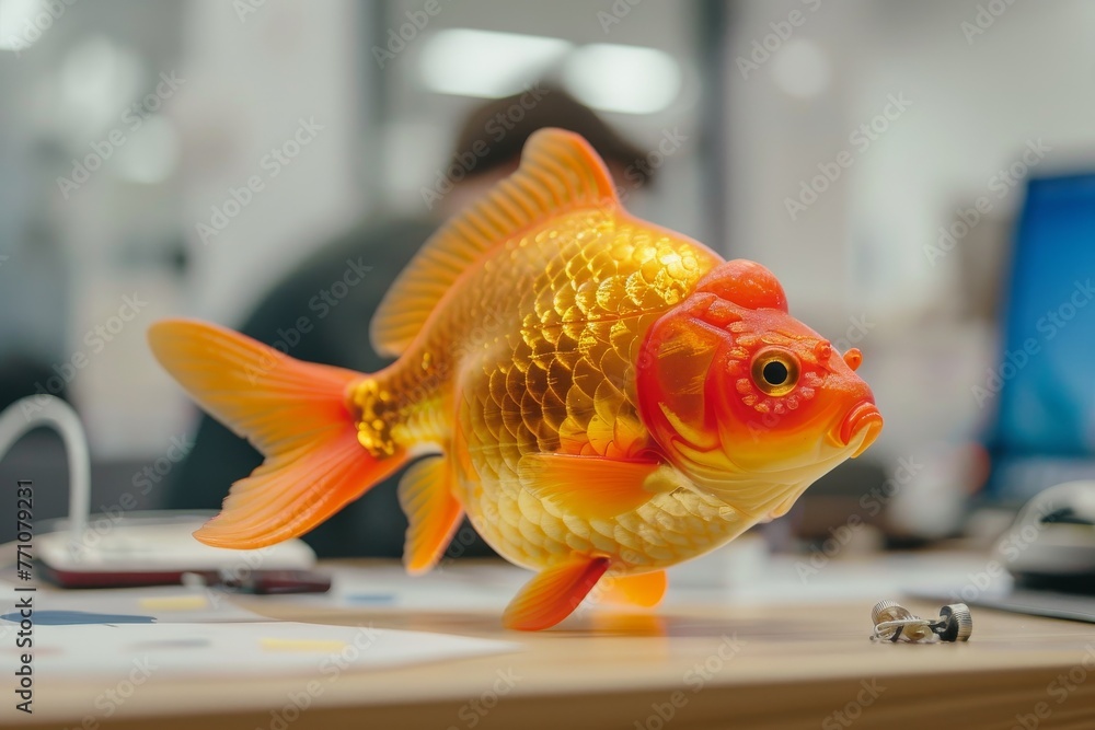 1 april fools day. Funny day. April fish. Prank. A goldfish toy ...