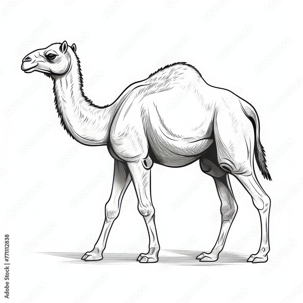 vector illustration line art camel side view on a solid white ...