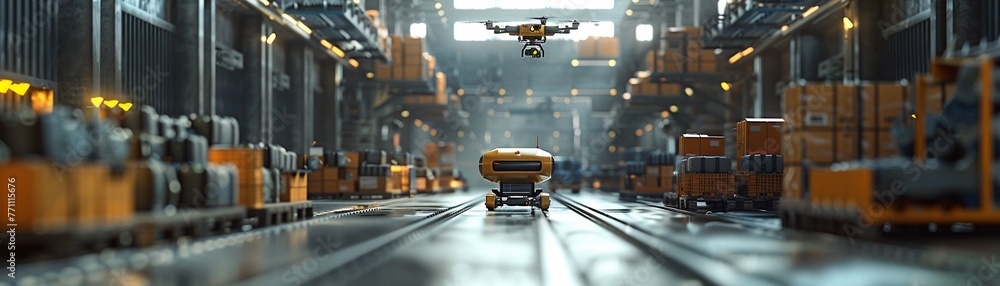 Futuristic Warehouse Automation with Robots and Drones Working Together to Optimize Efficiency ...