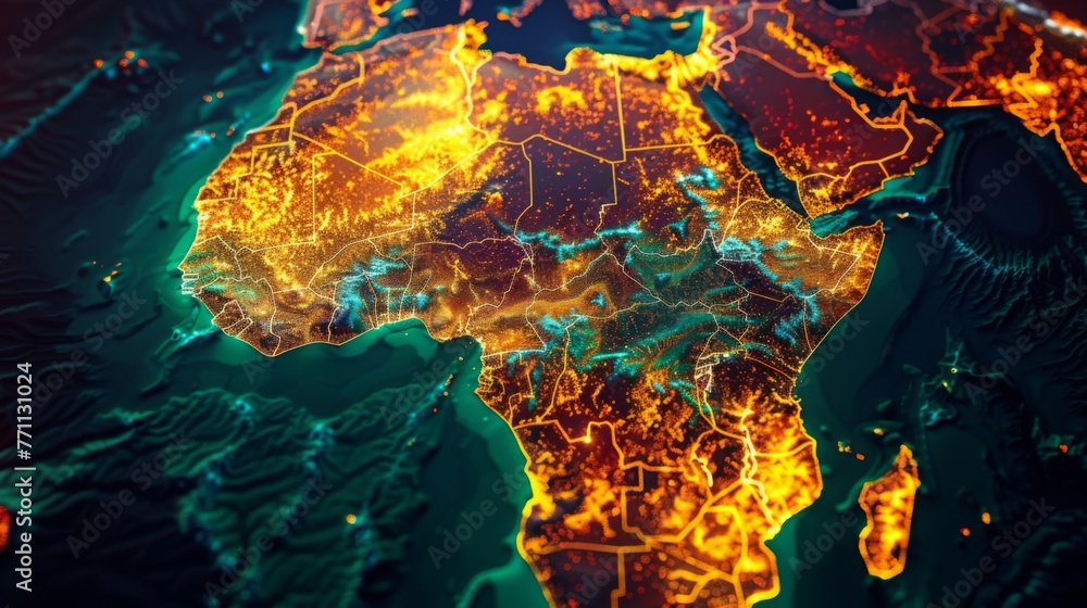 The geographical layout of Africa is depicted in this map, showcasing ...