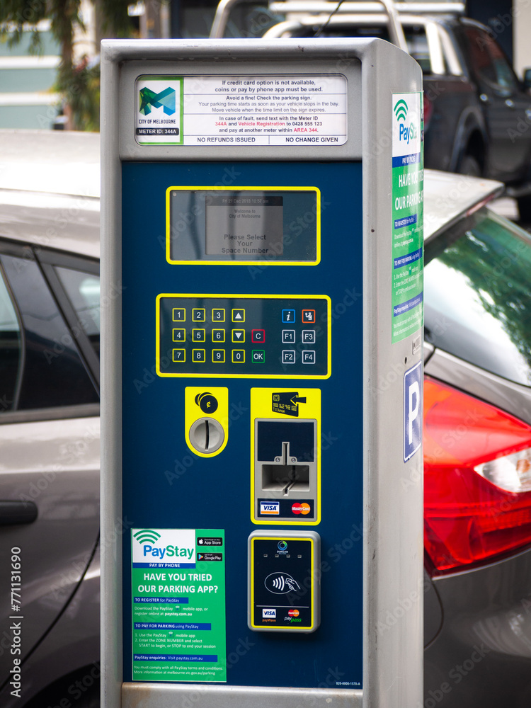 North Melbourne, VIC/Australia-Dec 21st 2018: A smart parking ticket ...