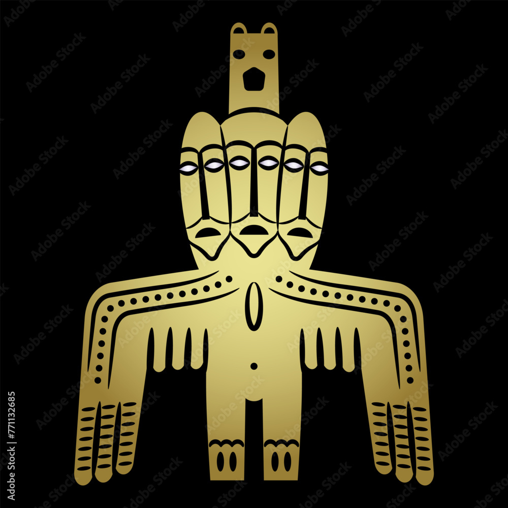 Tribal ancient Siberian totem idol. Permian animal style. Winged pagan ...