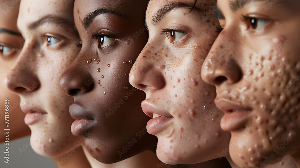 women with acne-prone skin, various types of acne, and skin textures ...
