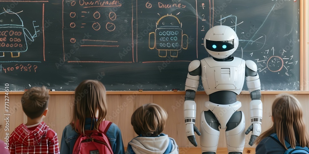Robot Teacher Instructs Students At Chalkboard Sparking Debate On Ai