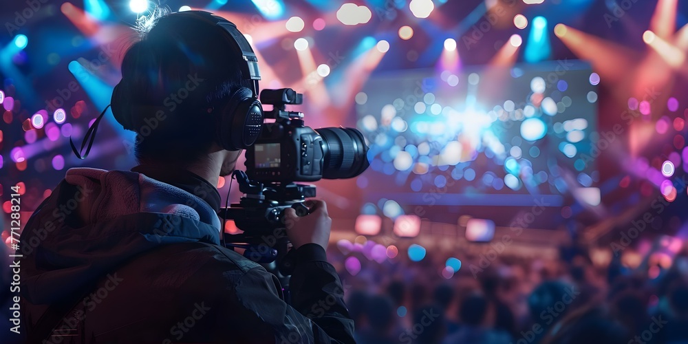Cameraman capturing live concert on television broadcast. Concept Live ...