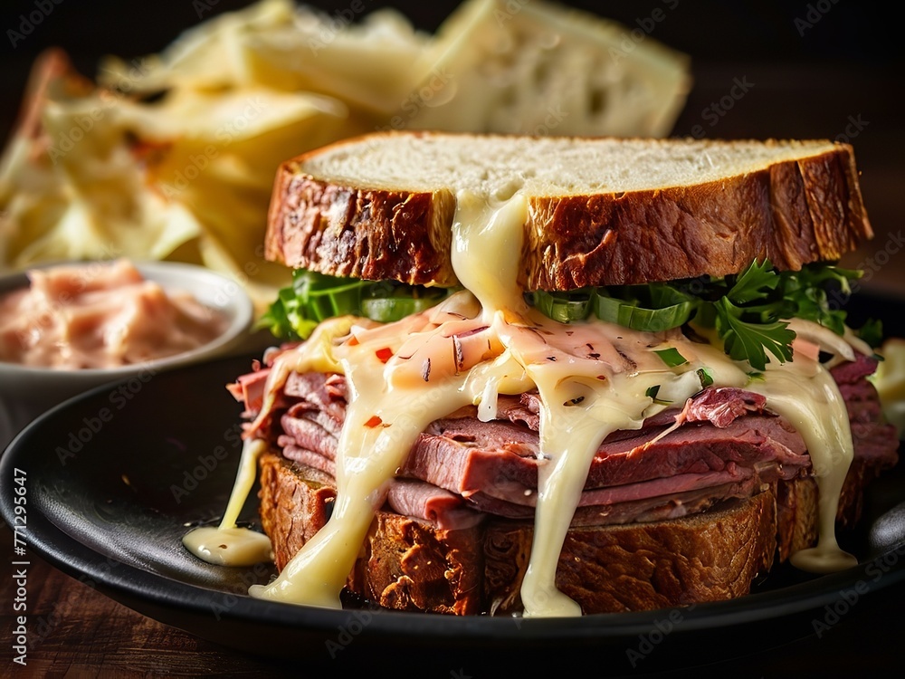 Corned beef, swiss cheese, sauerkraut and Russian dressing the ultimate ...