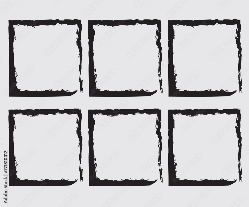 Grunge square and rectangle frames. Ink empty black boxes set ...