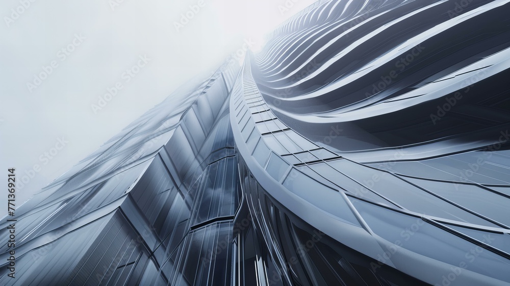 Bauhaus sound wave facade with cymatics vibrations, soft lighting ...