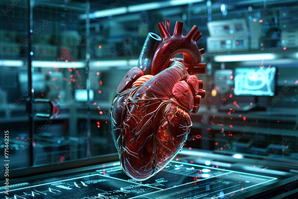 Advanced medical technology depicted through a digital heart simulation ...