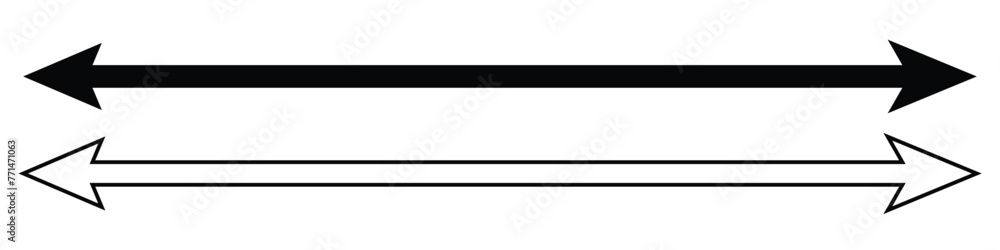 Horizontal long straight arrow signs. Black pointer, direction ...