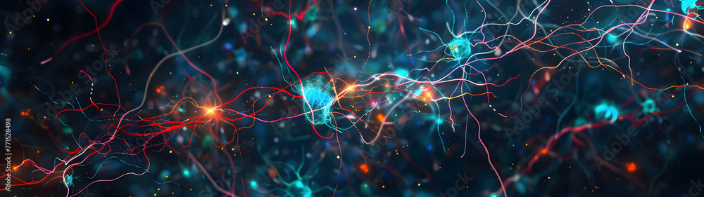 Vibrant neurons transmitting electrical impulses Luminescent neural ...