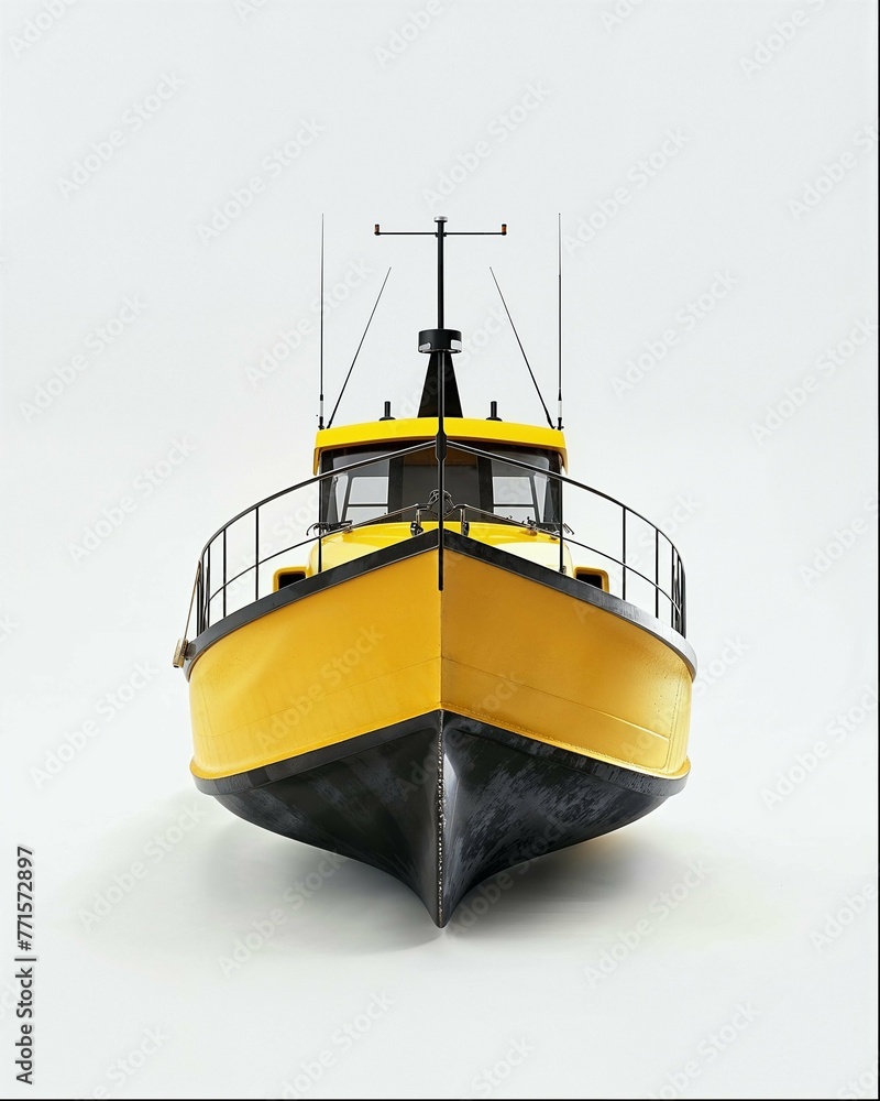 yellow fishing boat, front view, white background, 3D render, octane ...