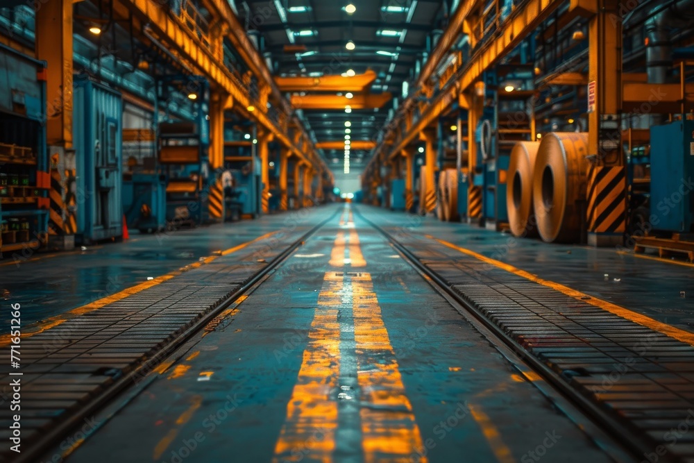 The depth of a factory hall is captured, with sharp leading lines ...