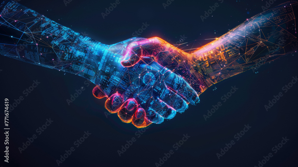 Holographic handshake in Abstract background bright with starlight It ...