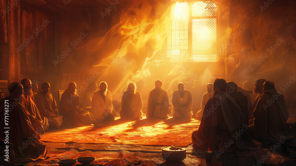 The Descent of the Holy Spirit upon the Apostles in the upper room in ...