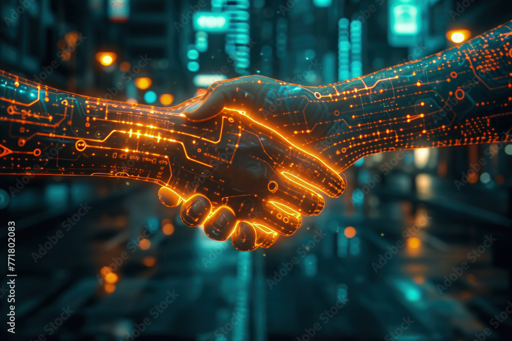 Surreal Digital Transformation Handshake, Concept of Digital ...