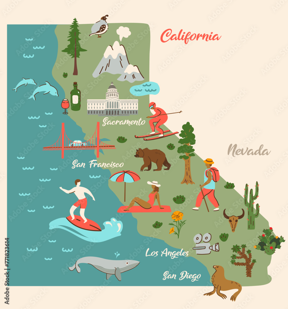 California map. Vector illustration. Flat style graphic Stock Vector ...