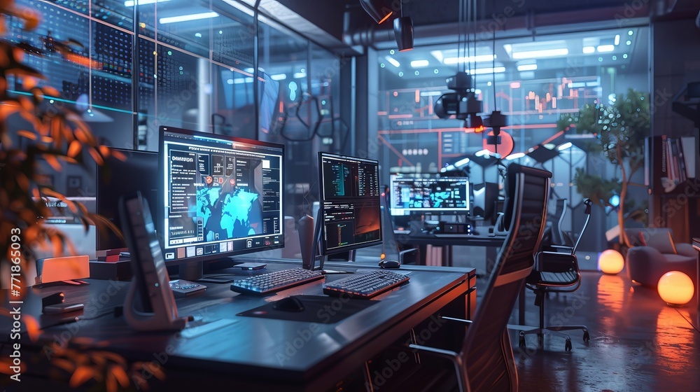 a high-tech office environment with cutting-edge technology, including ...