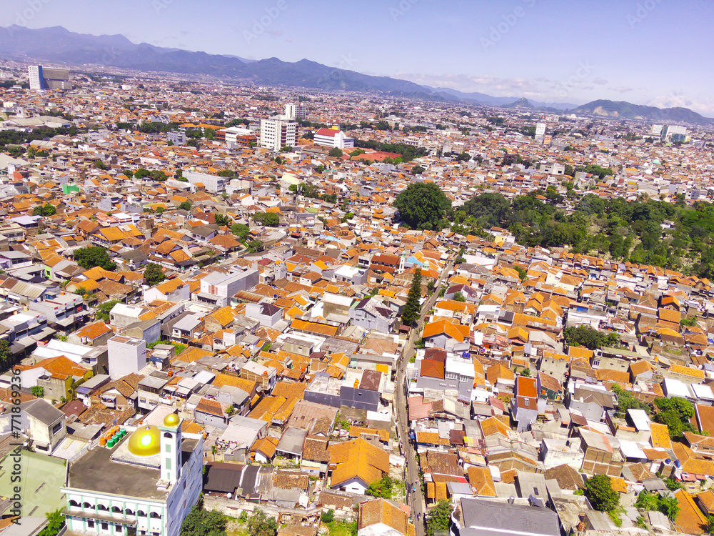 Cityscape of downtown district in Bandung city, Indonesia. View of the ...