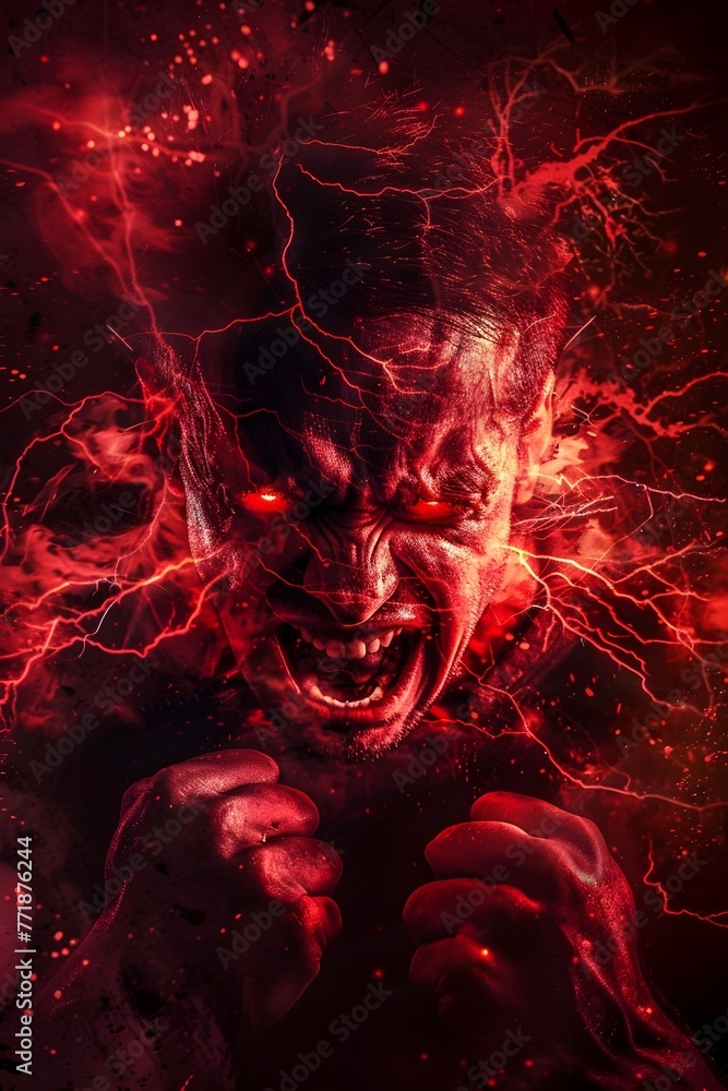 Surreal Digital Collage of Exaggerated Anger and Fury with Roaring Face ...