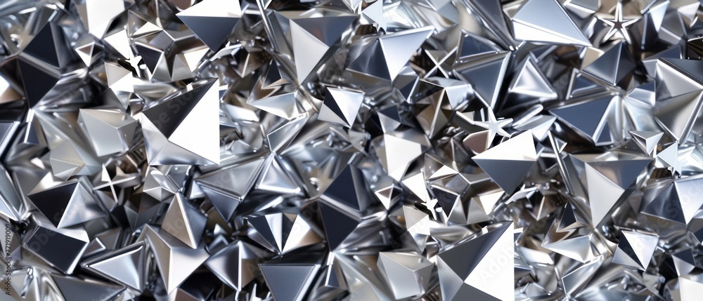 Silver triangles, stars, and other shapes form a modern art backdrop ...