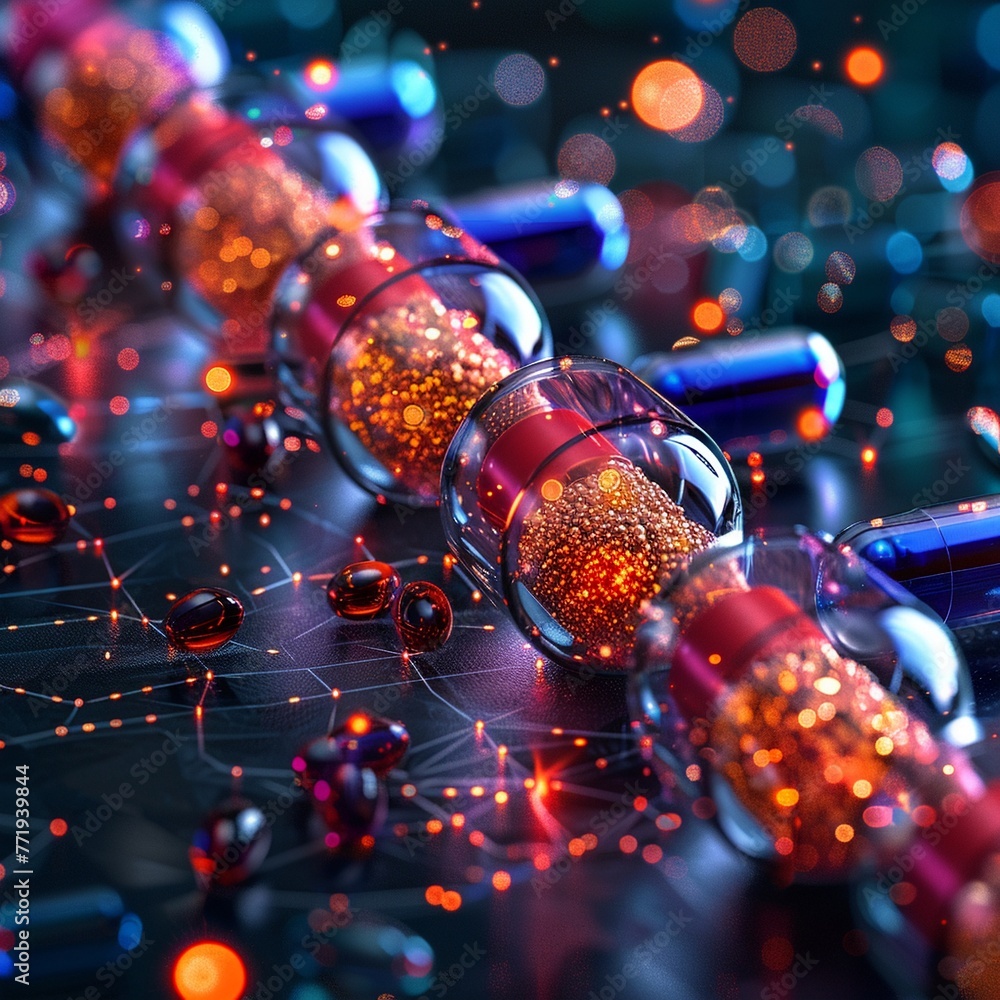 Healthcare innovation, pharmaceutical samples under analysis, closeup ...
