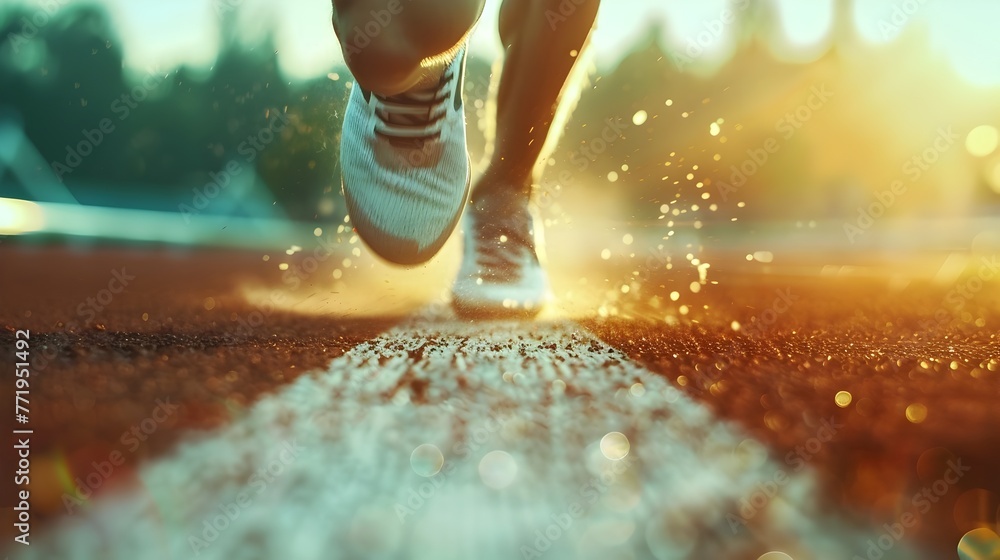 Explosive Sprinter's Feet Launching Off Starting Blocks in Dynamic ...