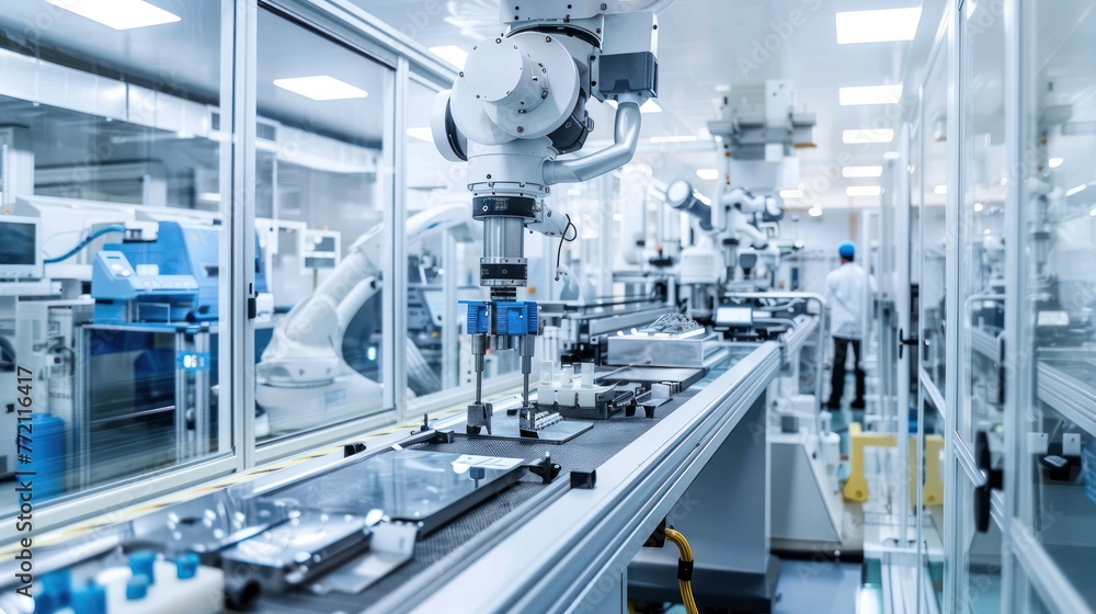 Automated robotic arm working in a modern manufacturing unit with ...