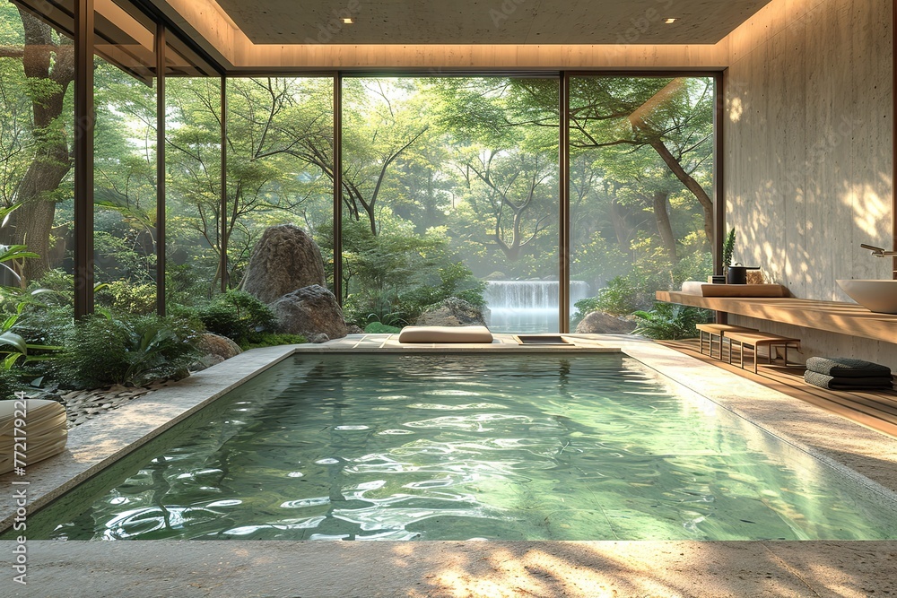 Render a serene spa in Kyoto, Japan, offering guests traditional ...