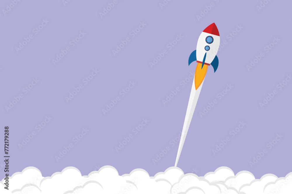 App launch. Startup vector concept, flat cartoon rocket or rocketship ...