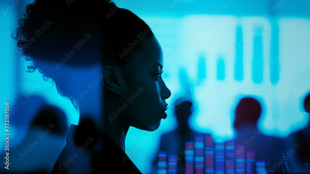Dynamic silhouette portrait leadership CEO black businesswomen thinking ...