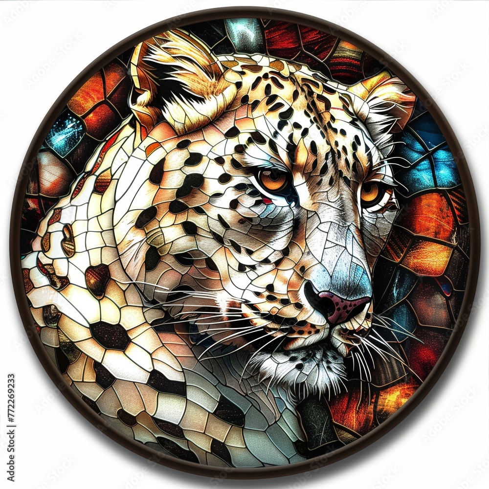 Snow Leopard realistic stained glass art print, realistic usage of ...