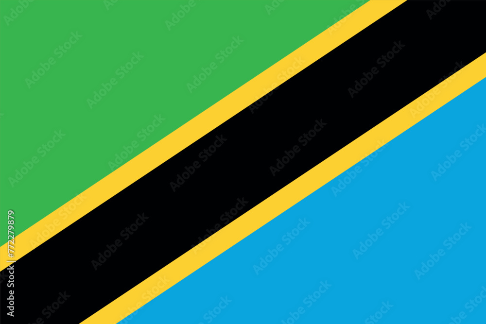 Flag of Tanzania. Tanzanian green and blue flag with diagonal black and ...