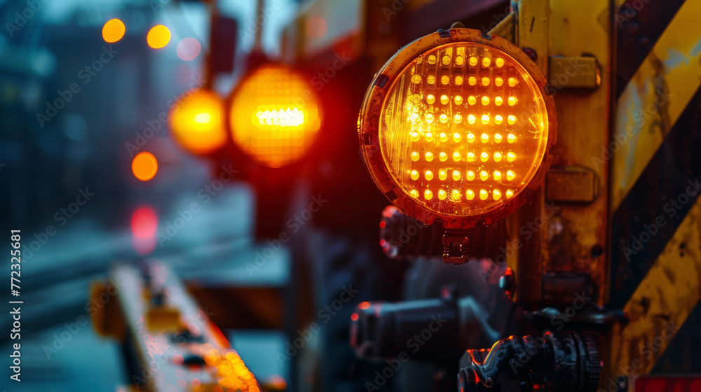Safety warning lights on machinery, highlighting operational hazards ...