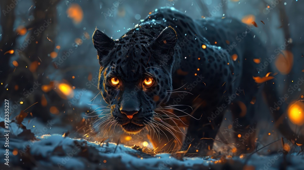 mystical panther with glowing eyes, representing the mysterious beauty ...