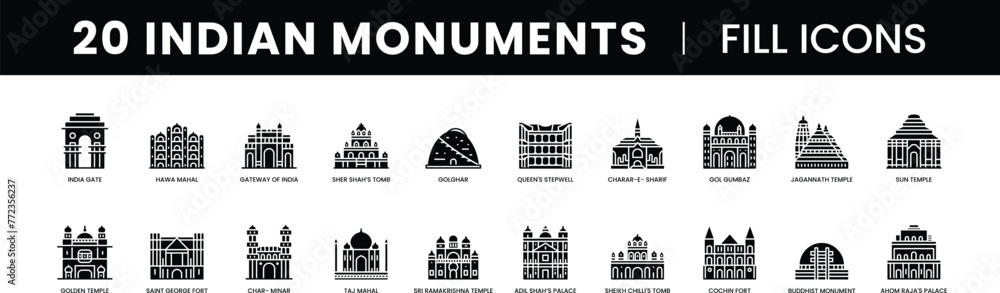 Famous Indian monuments and Landmarks like Taj Mahal, India Gate ...