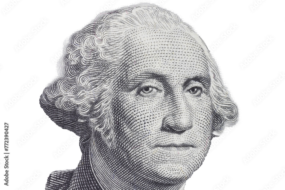 George Washington as president on the obverse of a one dollar bill with ...