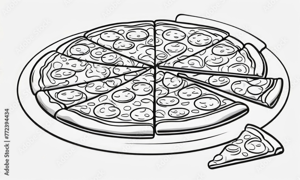 Pizza isolated coloring page line art for kids Stock Illustration ...